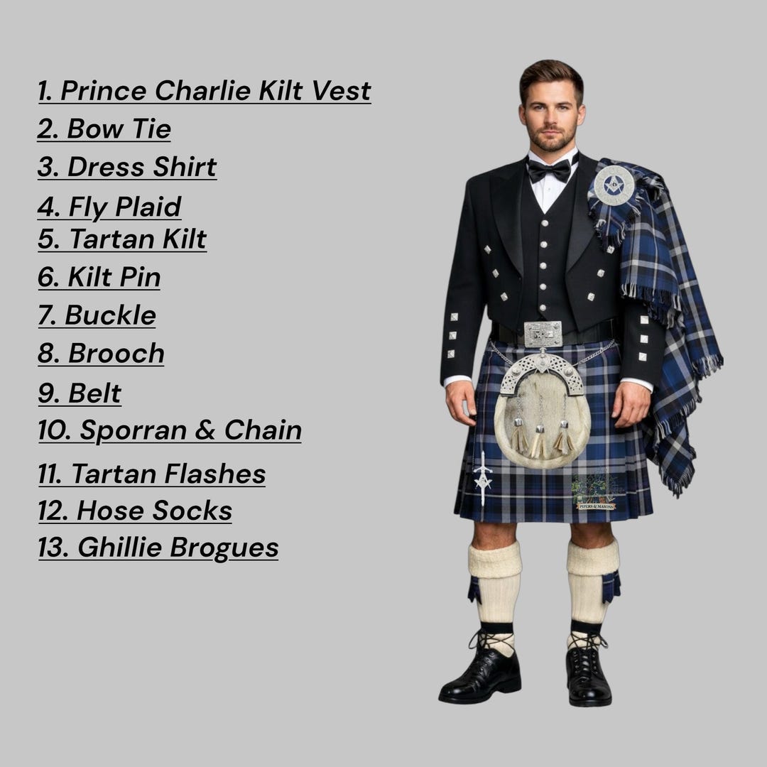 Masonic Prince Charlie Kilt Outfit Set for Men | Scottish Highland Kilt ...