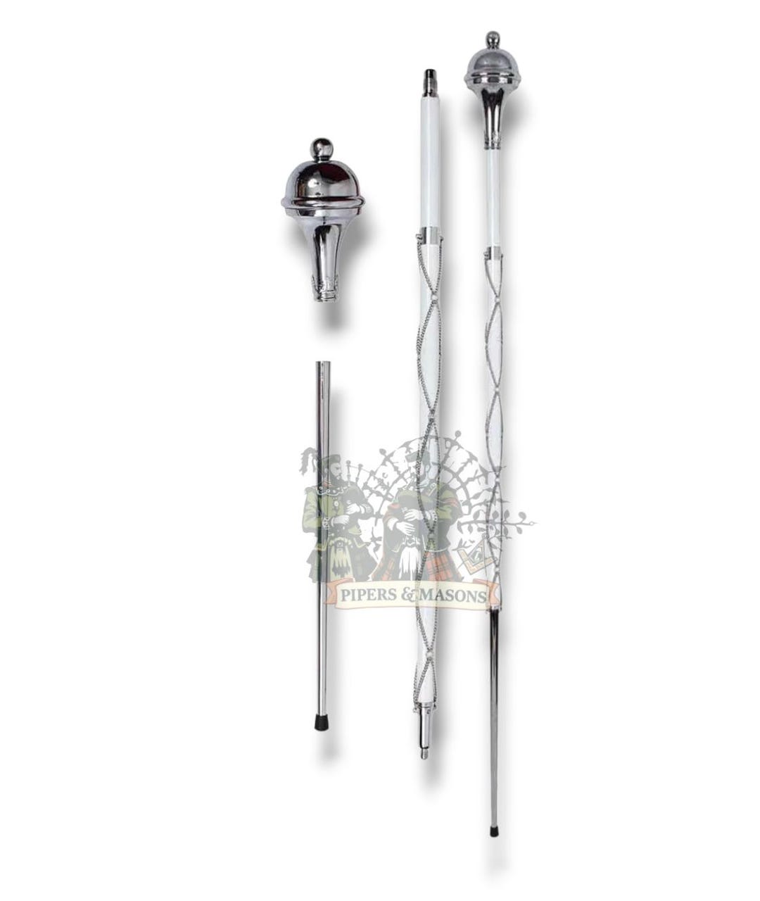 Drum Major Mace Stave & Stick Plain Ball Head White Shaft Mace Chrome ...