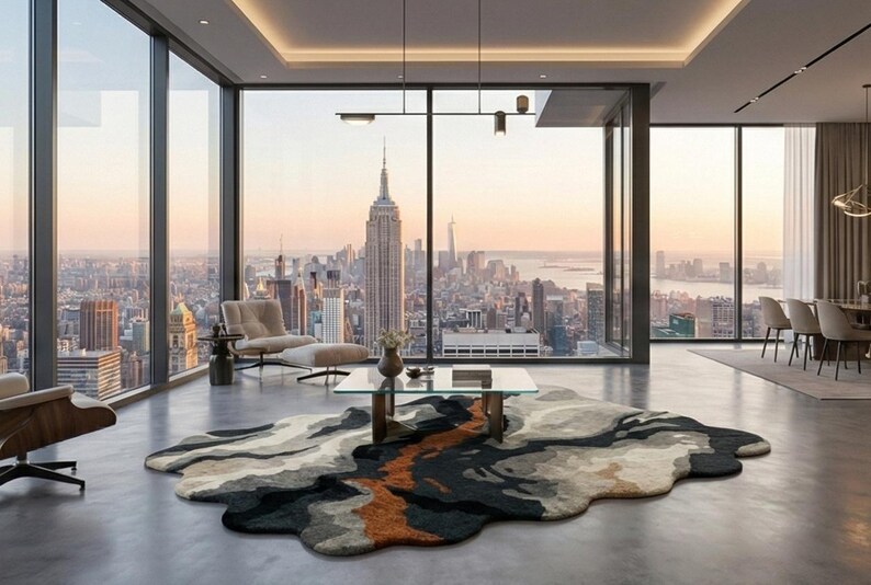 Handmade Abstract Cloud Wool Rug | Irregular Shaped Modern Area Rug ...