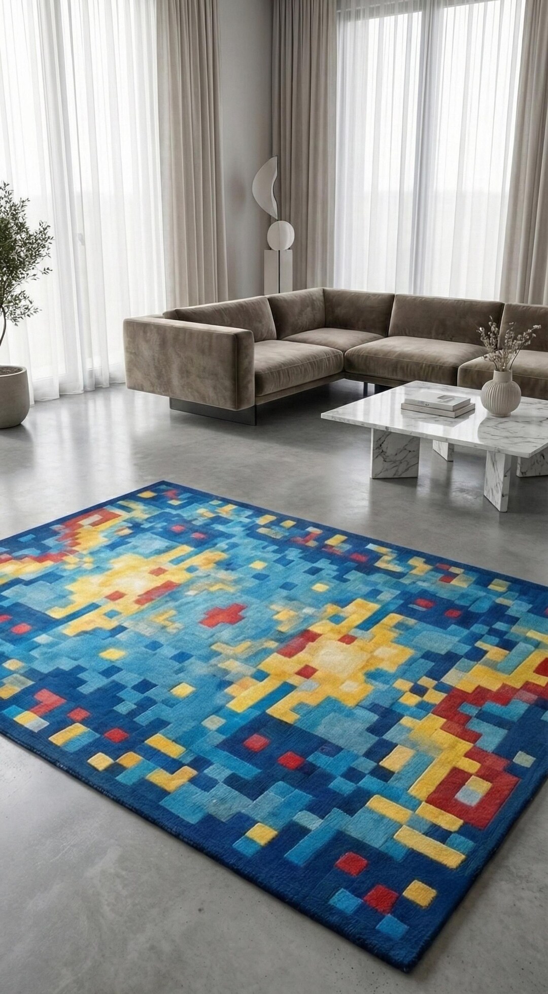Pixel Art Wool Rug – Hand-tufted 8-bit Retro Gaming Decor – Blue ...