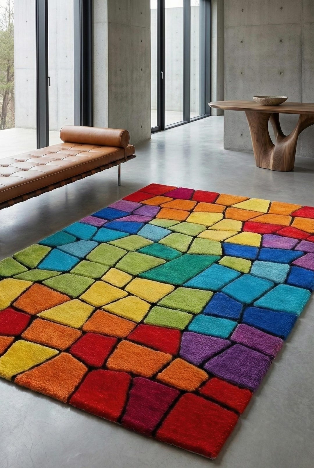 Hand-tufted Wool Rug – Retro Pixel Art, Geometric Decor - Etsy