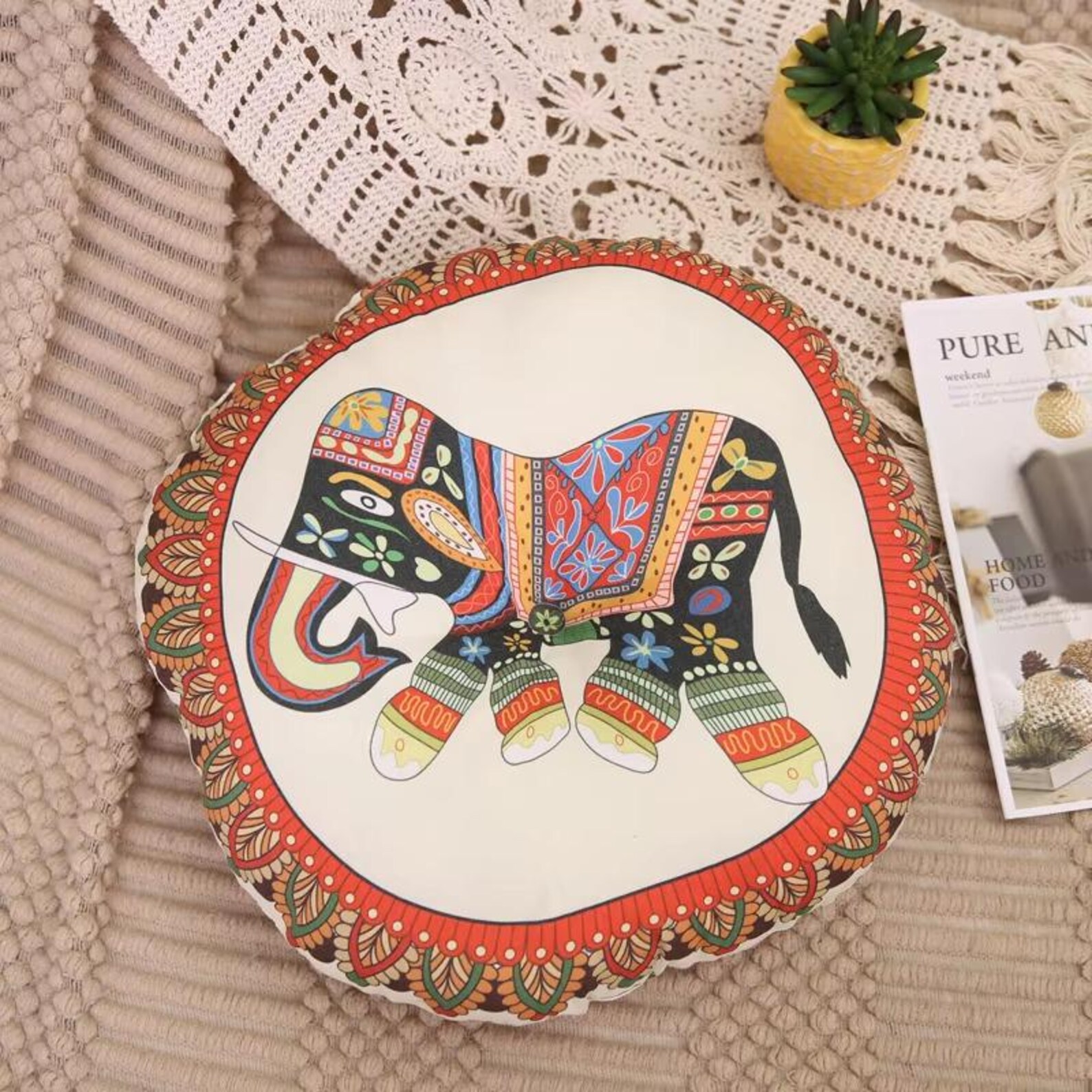 Vintage Round Futon Seat Cushion 40x40cm Retro Ethnic Tatami Mat ...
