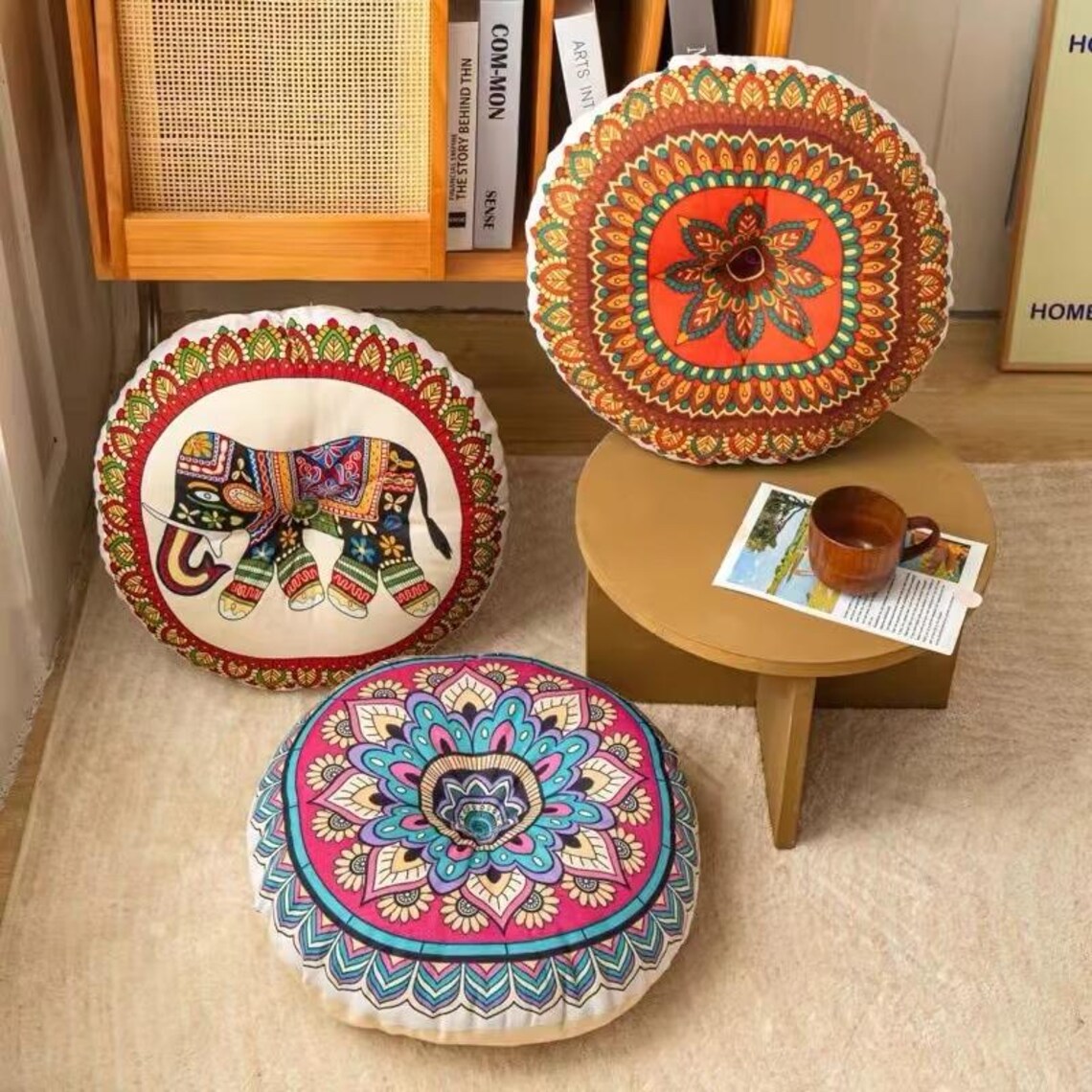 Vintage Round Futon Seat Cushion 40x40cm Retro Ethnic Tatami Mat ...