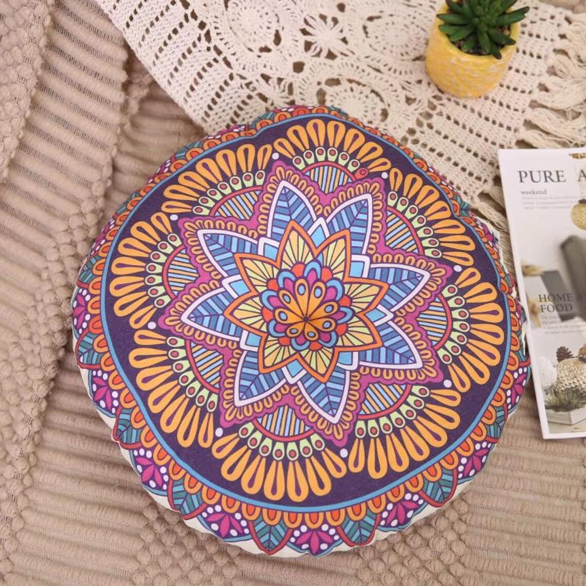 Vintage Round Futon Seat Cushion 40x40cm Retro Ethnic Tatami Mat ...