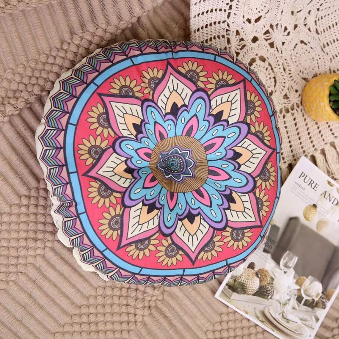Vintage Round Futon Seat Cushion 40x40cm Retro Ethnic Tatami Mat ...