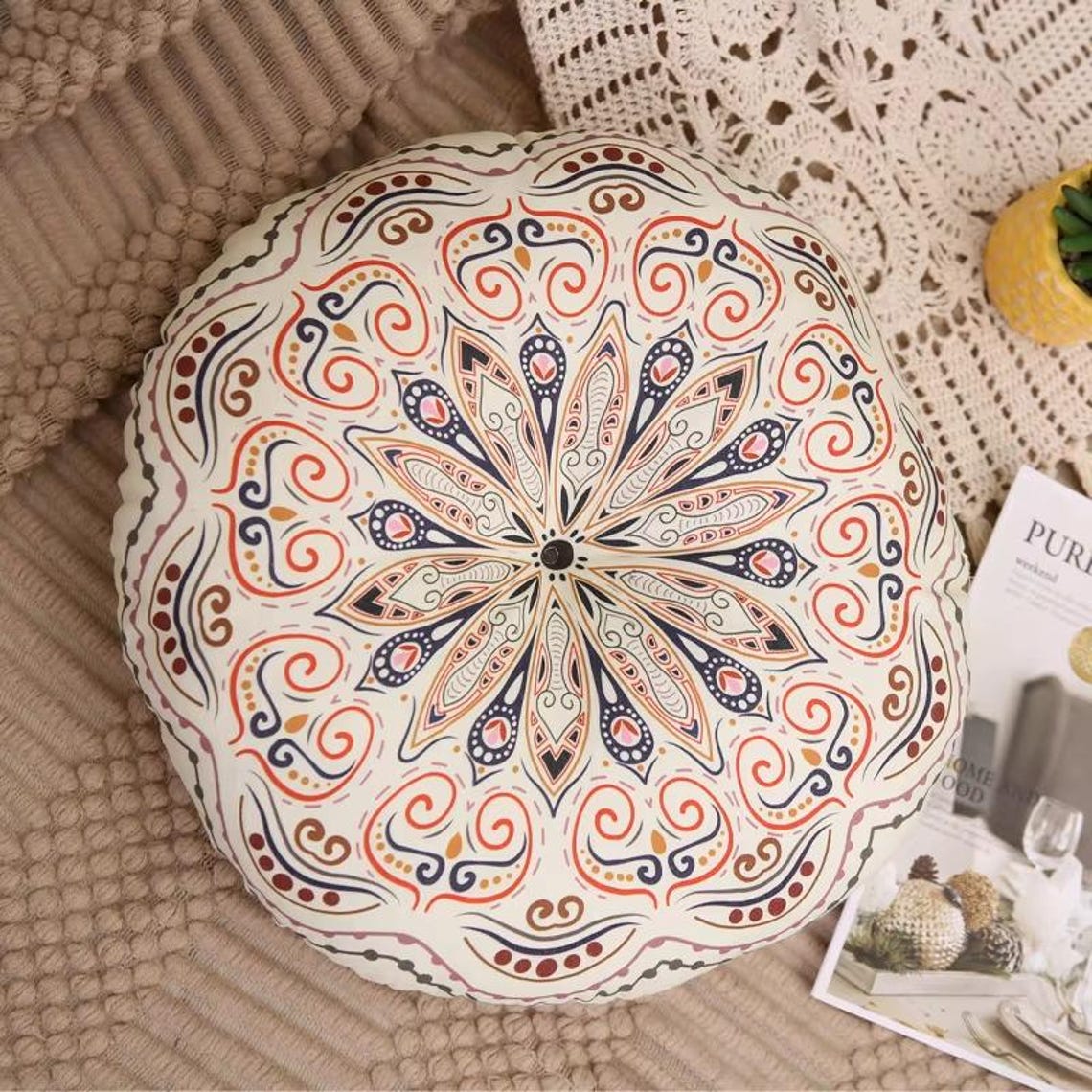 Vintage Round Futon Seat Cushion 40x40cm Retro Ethnic Tatami Mat ...