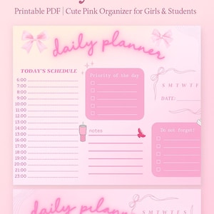 Pink Daily Planner Printable – Girly Hourly Schedule PDF - Etsy