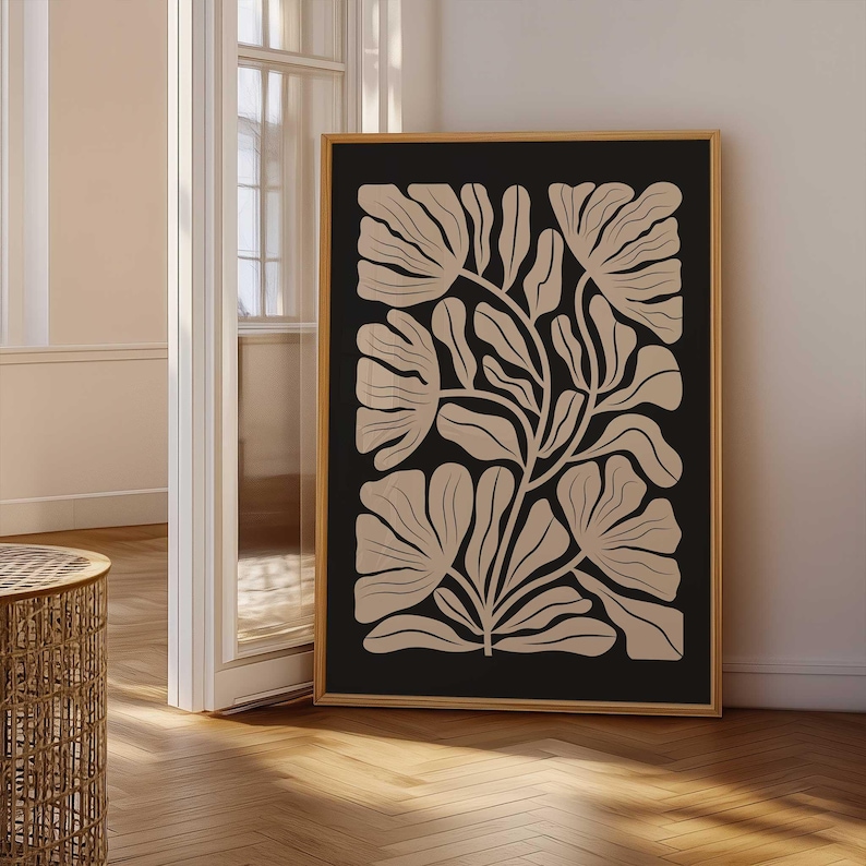 Framed Bold Floral Poster: Beige Abstract Flower Wall Art on Black - Etsy