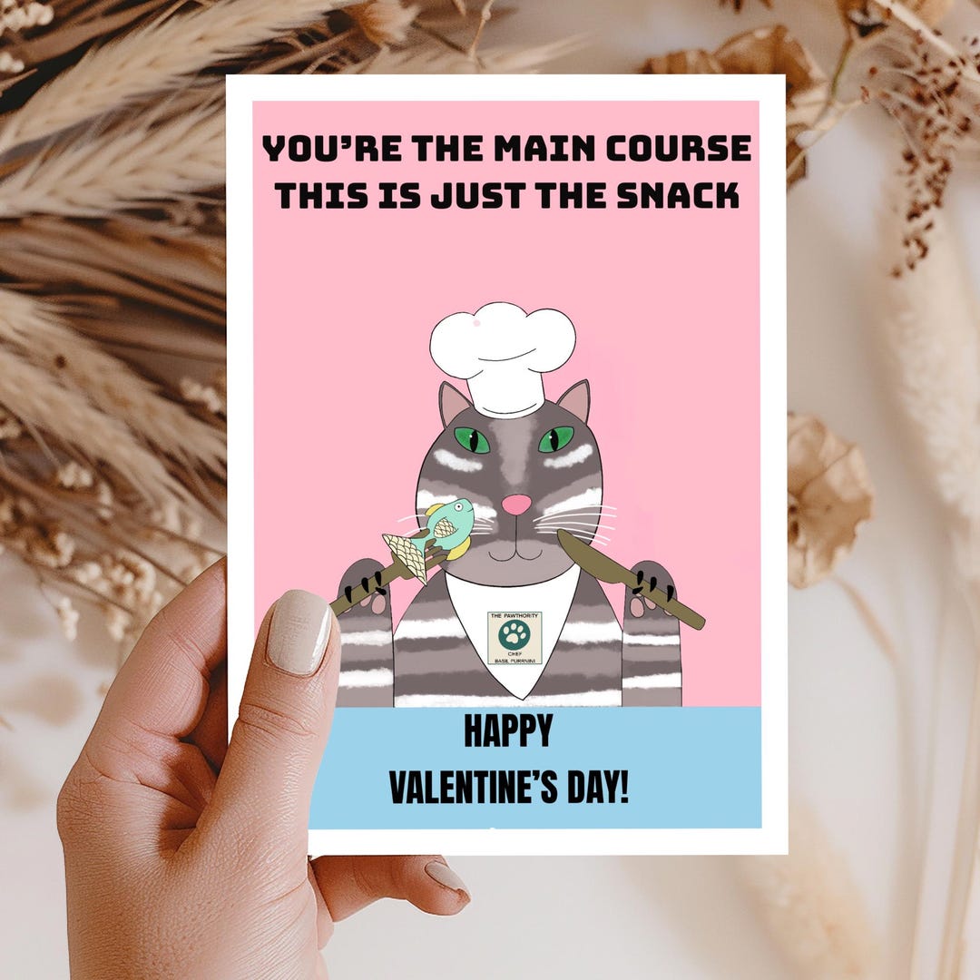 Funny Chef Cat Valentines Card, Printable Foodie Love Card for Husband ...