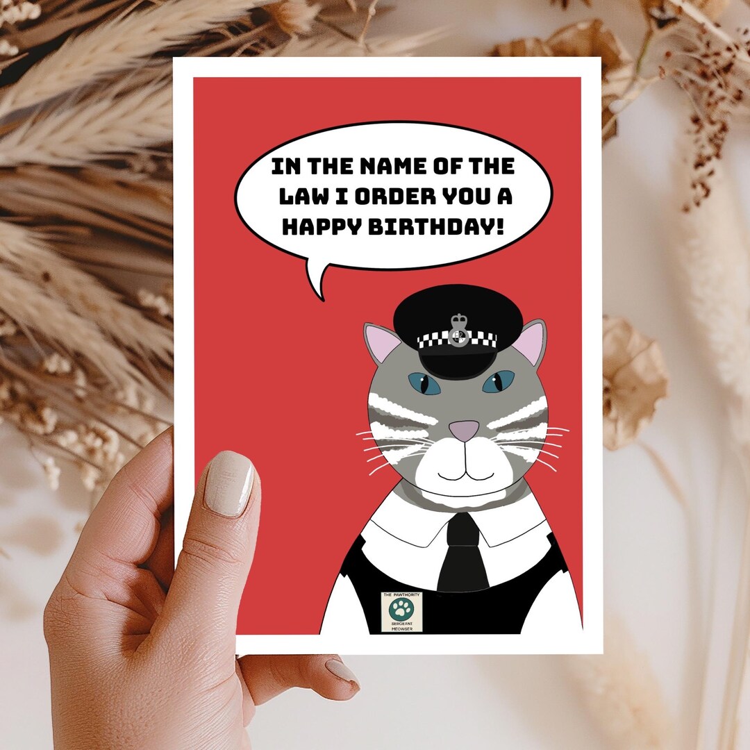 Police Cat Greeting Card, Funny Birthday Card for Brother, Sister ...