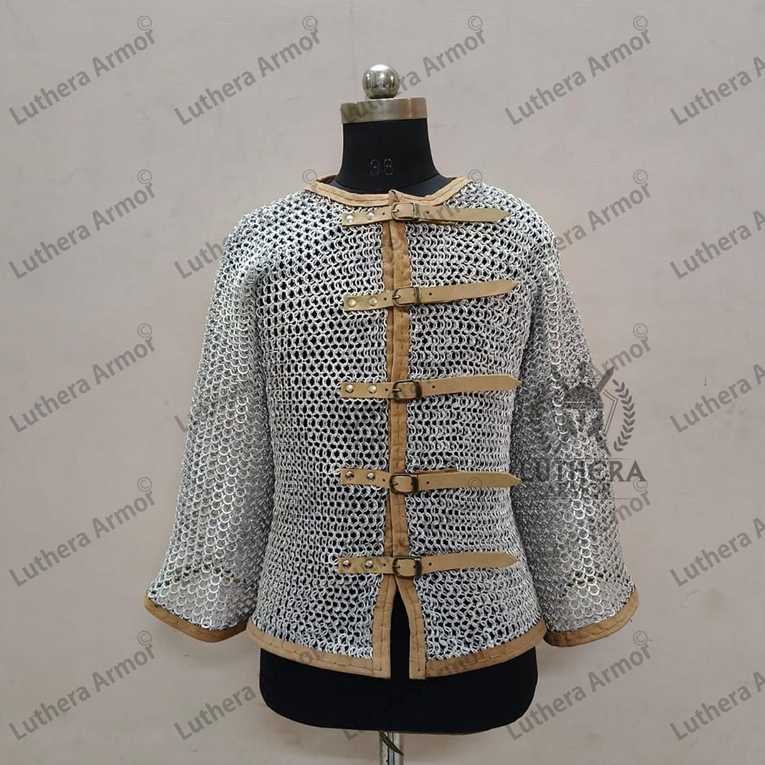 Chainmail Hauberk Aluminum: Full Sleeve Front Opened 9MM Flat Ring ...