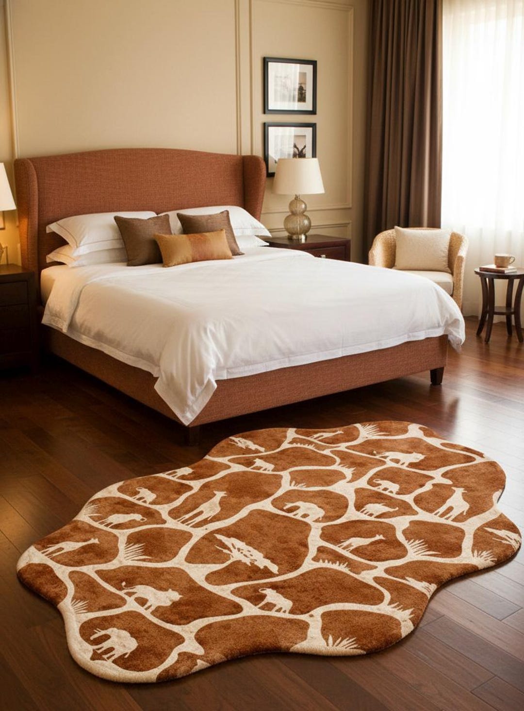 Safari Wool Rug, Hand Tufted Animal Print Rug, Giraffe Pattern Area ...