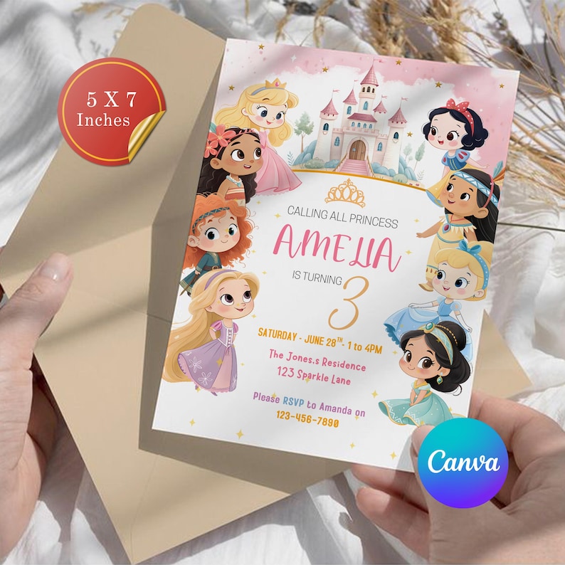 Princess Birthday Invitation, Royal Theme, Canva Editable - Etsy
