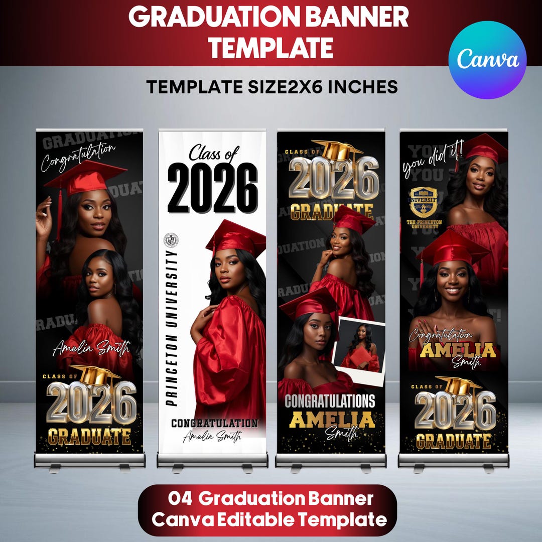 Graduation Banner Canva Editable Template Bundle (4X), Custom Photo ...