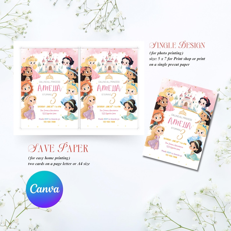Princess Birthday Invitation, Royal Theme, Canva Editable - Etsy