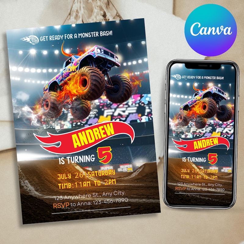 Monster Truck Party Invitation 2 - Etsy UK