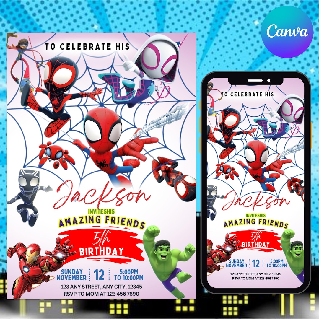 Spidey and His Amazing Friends Birthday Invitation Spidey Invitation ...