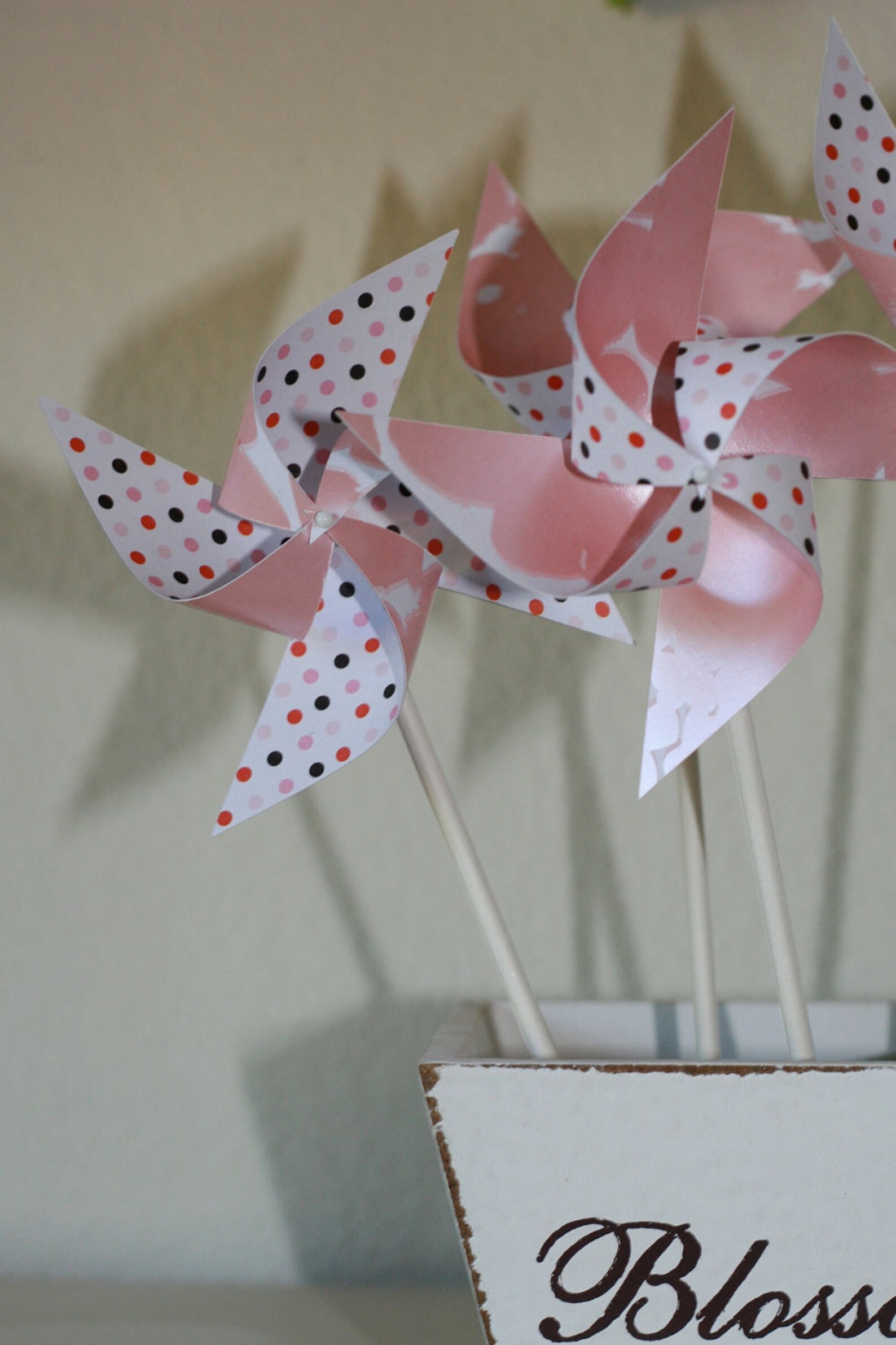 Wedding Favor Pinwheels Pink Polka Dots 12 Mini Pinwheels - Etsy