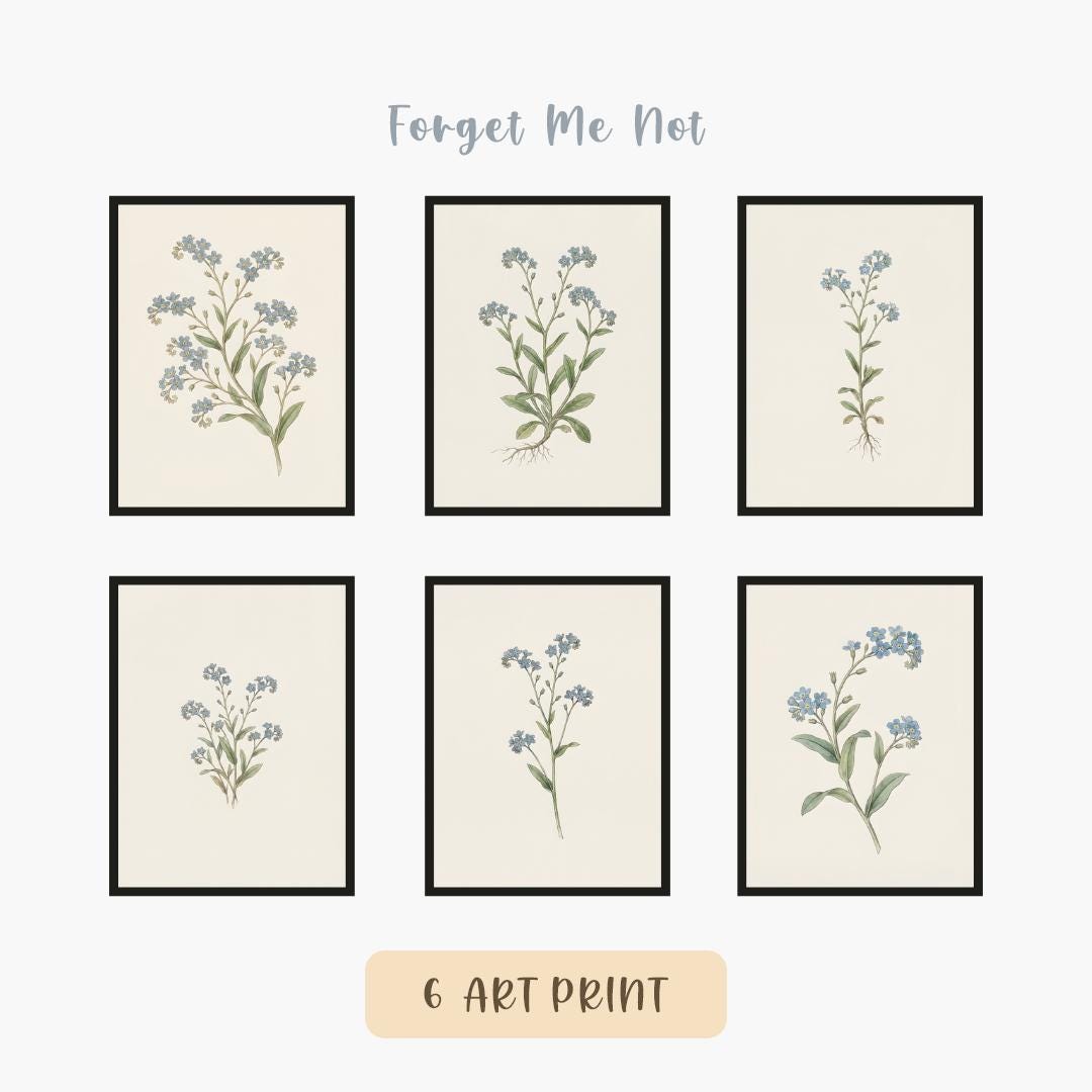 Forget Me Not Botanical Wall Art Bundle – Set of 6 Prints - Digital ...