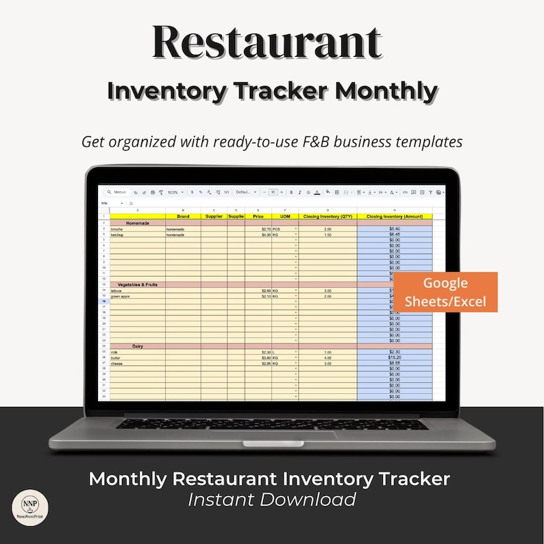 Restaurant Inventory Tracker Template Food Cost Control, Stock Count ...