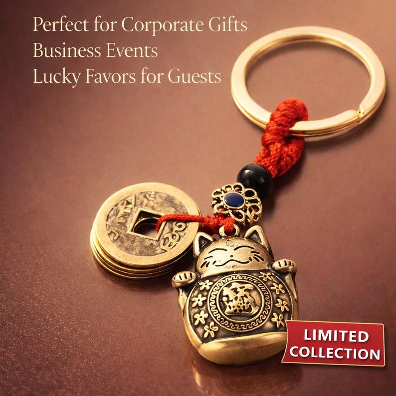 Lucky Cat Keychain for Wealth & Success, Feng Shui Maneki Neko Charm ...