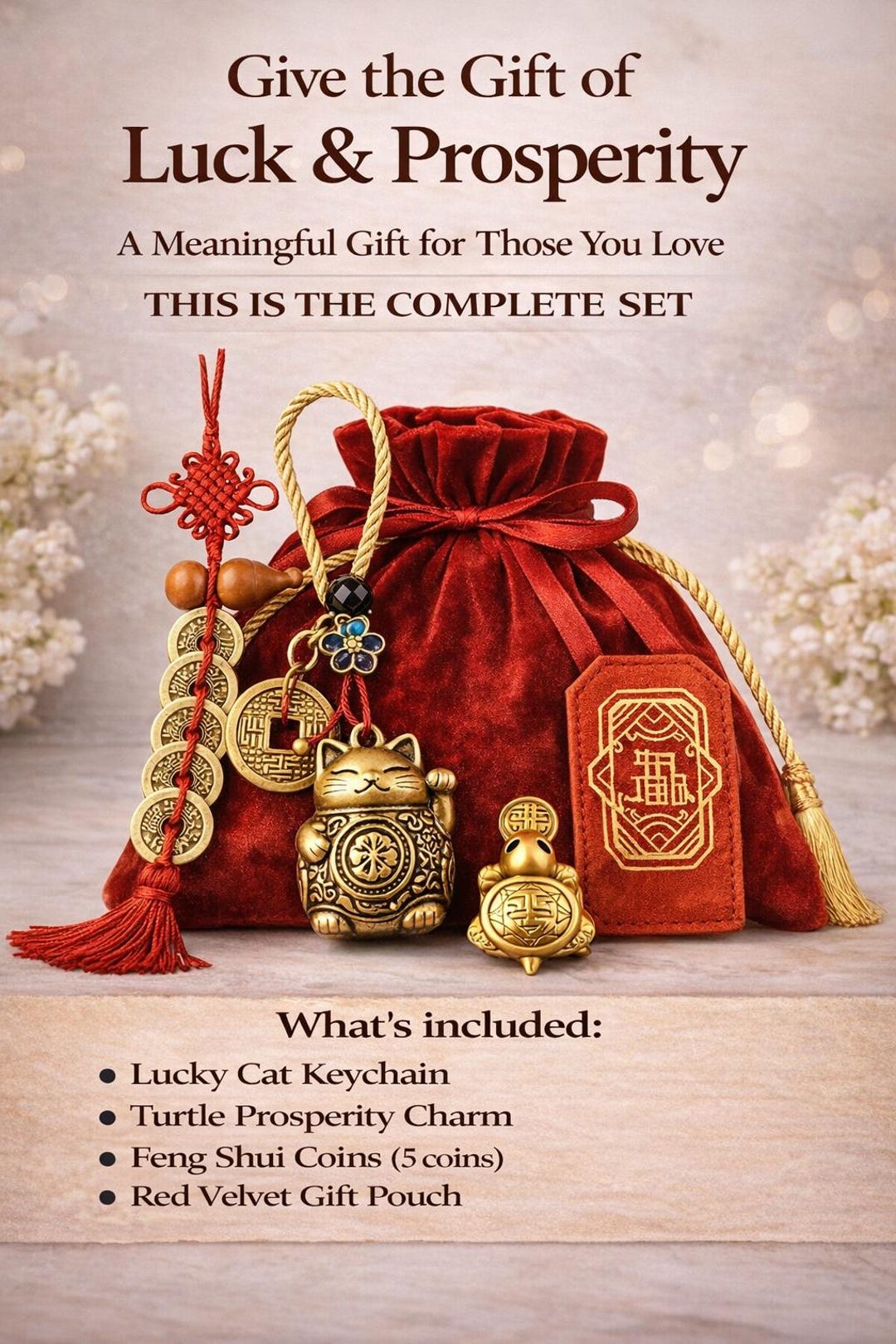 Luck & Wealth Feng Shui Amulet Set | Lucky Cat Keychain, Turtle ...