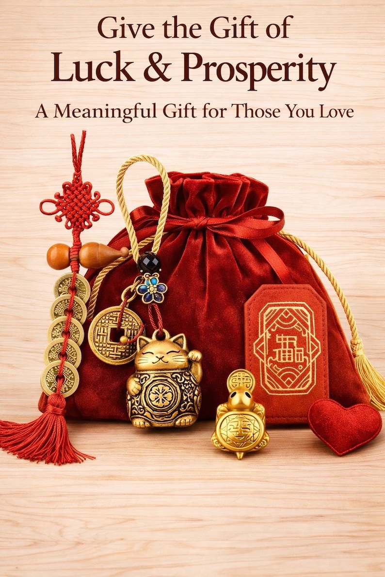 Wealth Feng Shui Amulet Set | Lucky Cat Keychain, Turtle Prosperity ...