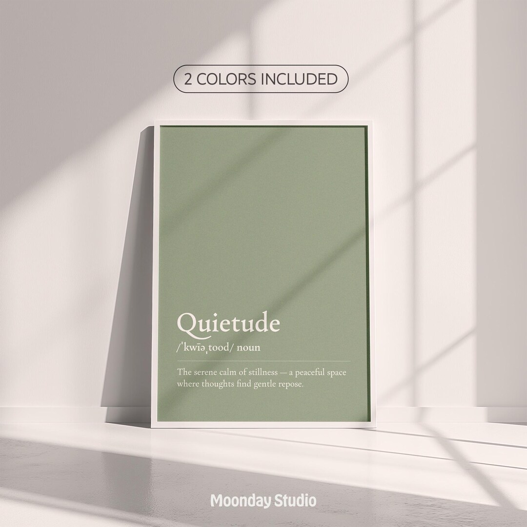 Quietude Definition Typography Poster | Relaxing Sage Green Wall Art ...