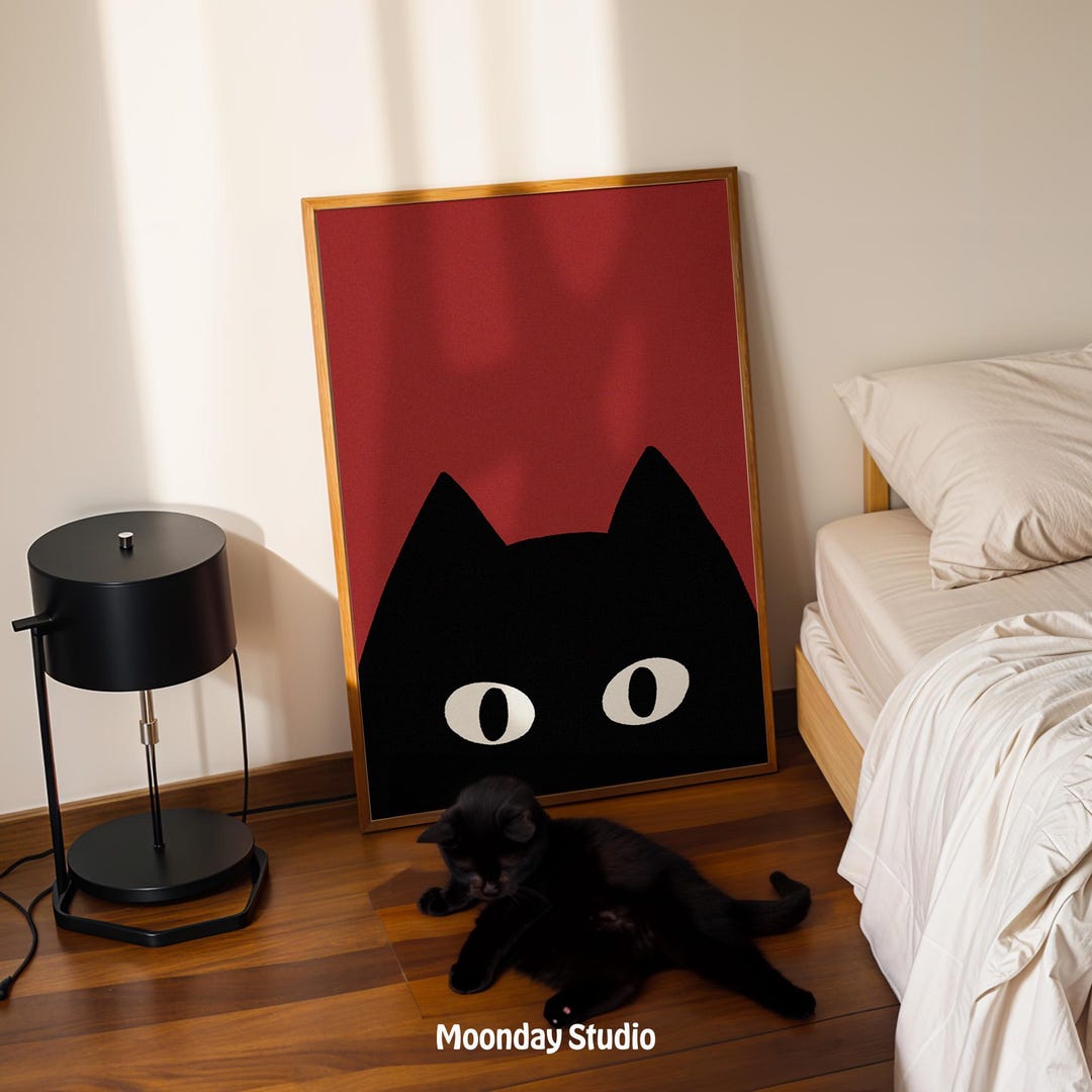 Black Cat Wall Art | Halloween Poster Witchy Decor Printable | Trendy ...
