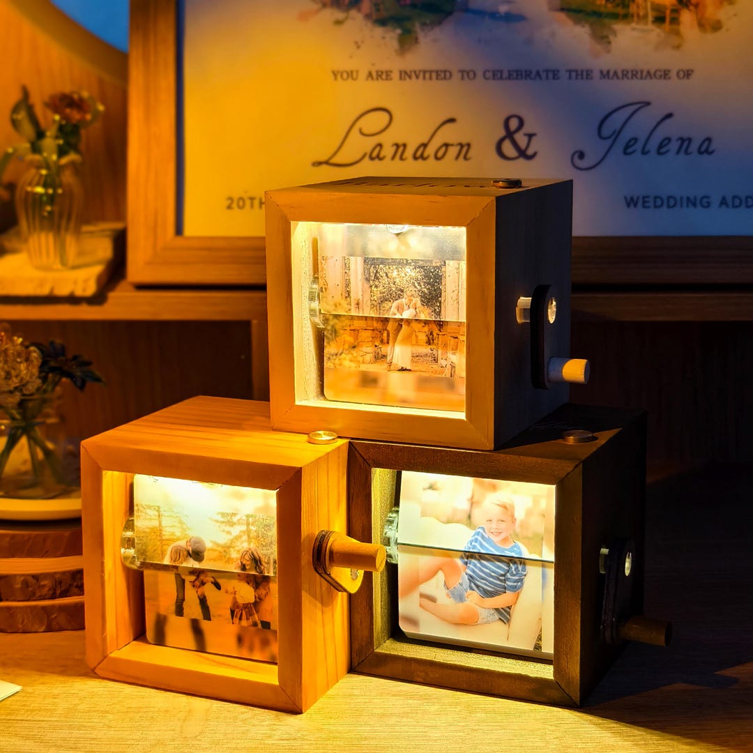 Custom Photo Flipbook Box, Hand-cranked Wooden Animation, Anniversary ...