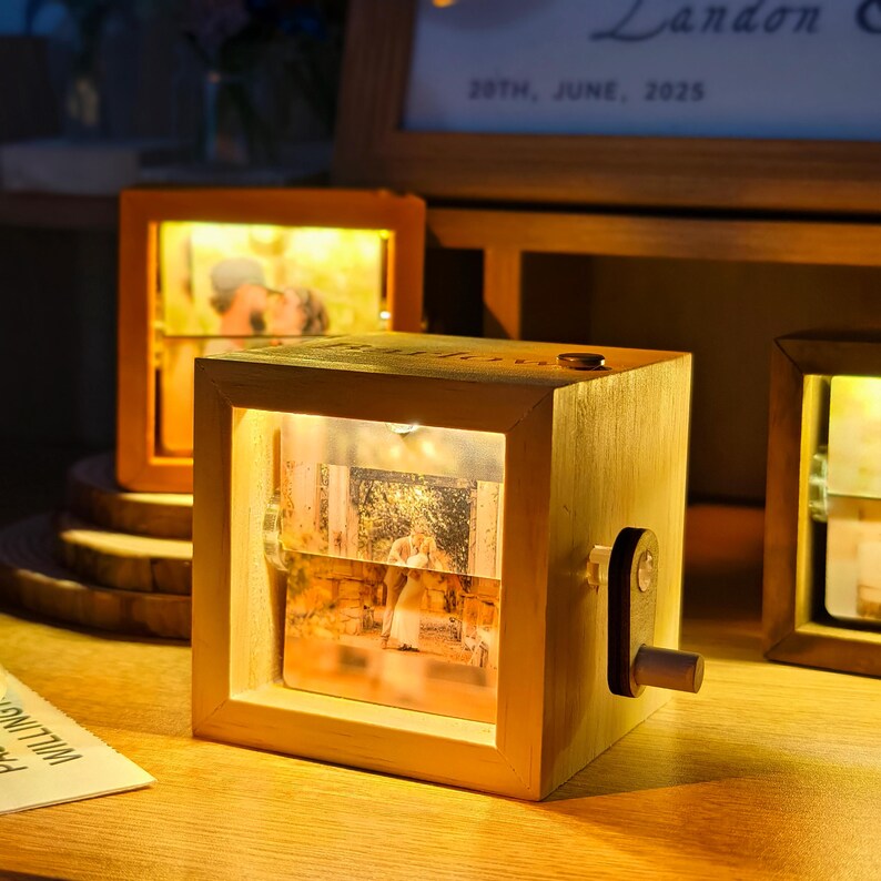 Custom Photo Flipbook Box, Hand-cranked Wooden Animation, Anniversary ...