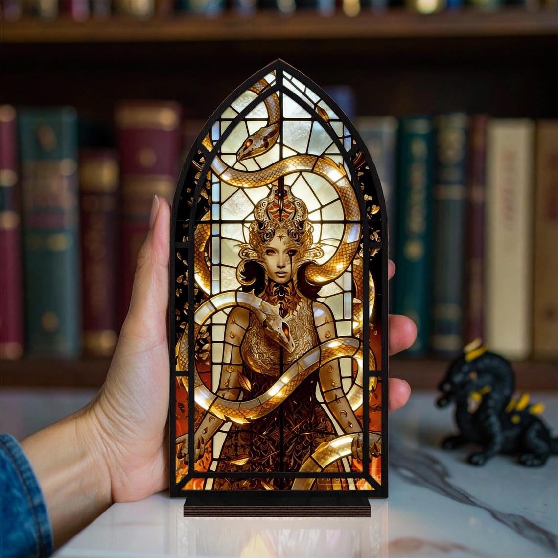 Serpent Goddess Stained Glass Book Nook, Gothic Window Lamp, Fantasy ...