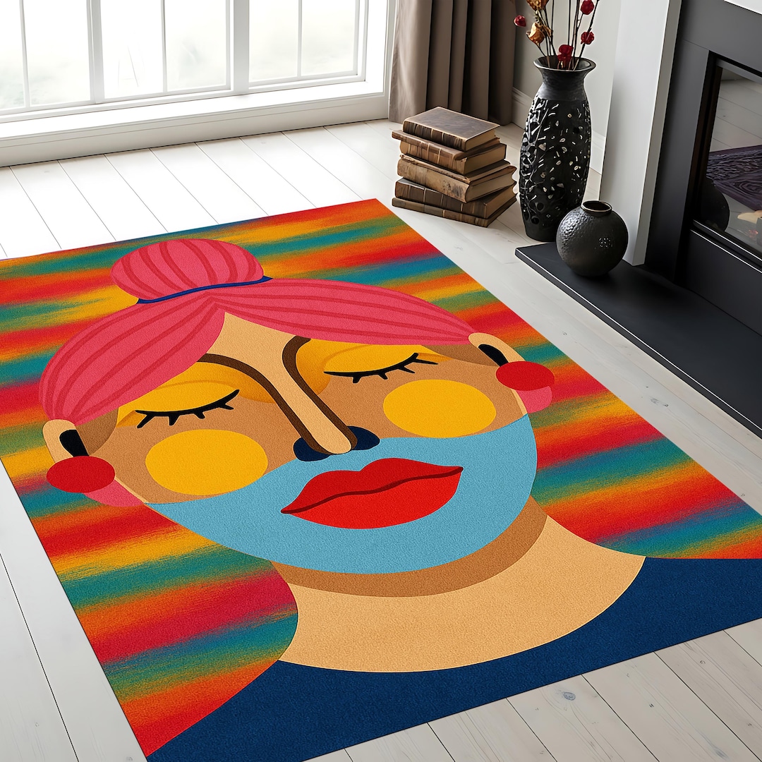 Abstract Face Portrait Rug: Modern Pop Art Carpet, Washable - Etsy