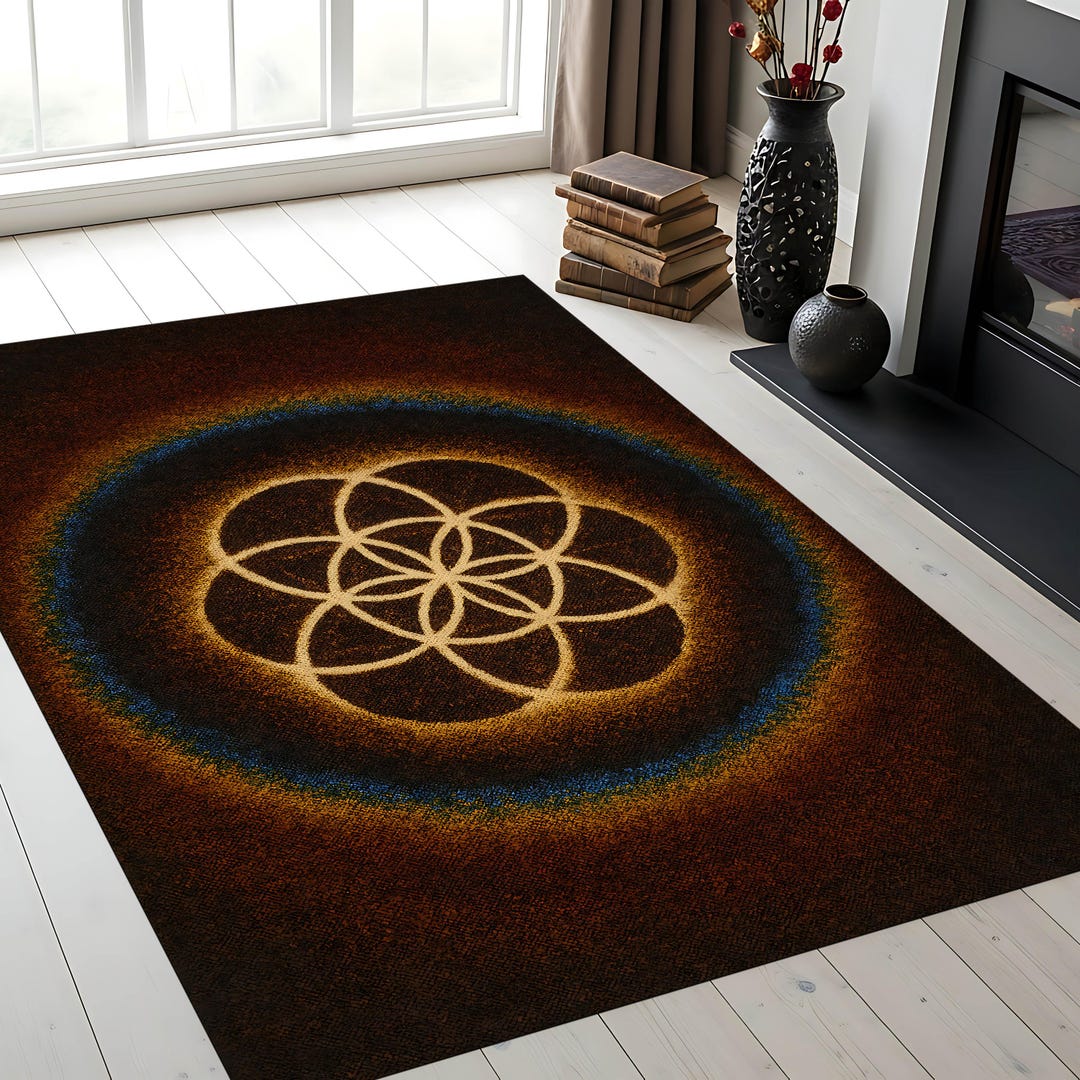 Flower of Life Sacred Geometry Rug – Spiritual Mandala Pattern – Non ...