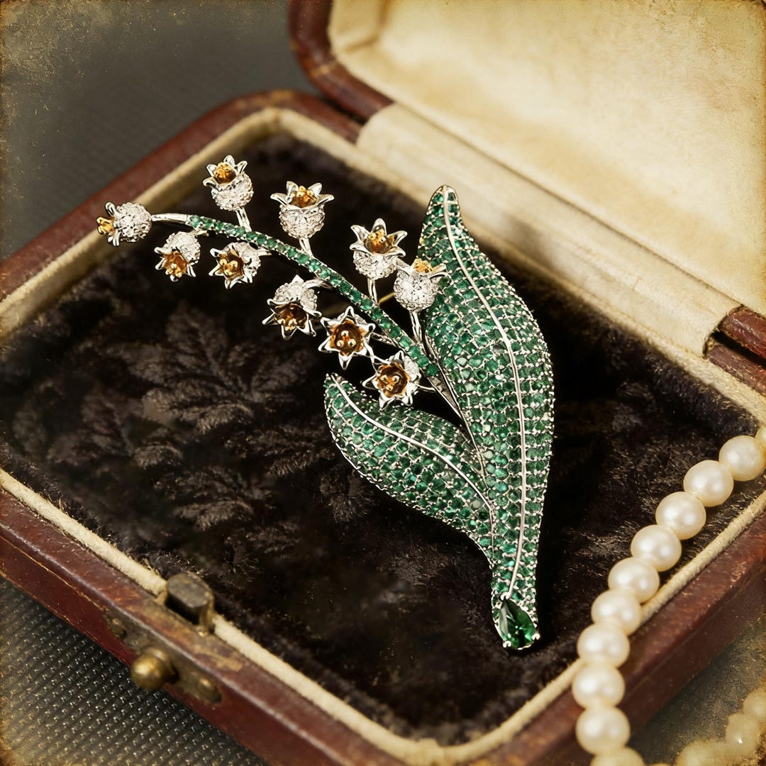 Vintage Lily of the Valley Brooch, Green Cubic Zirconia Floral Pin - Etsy