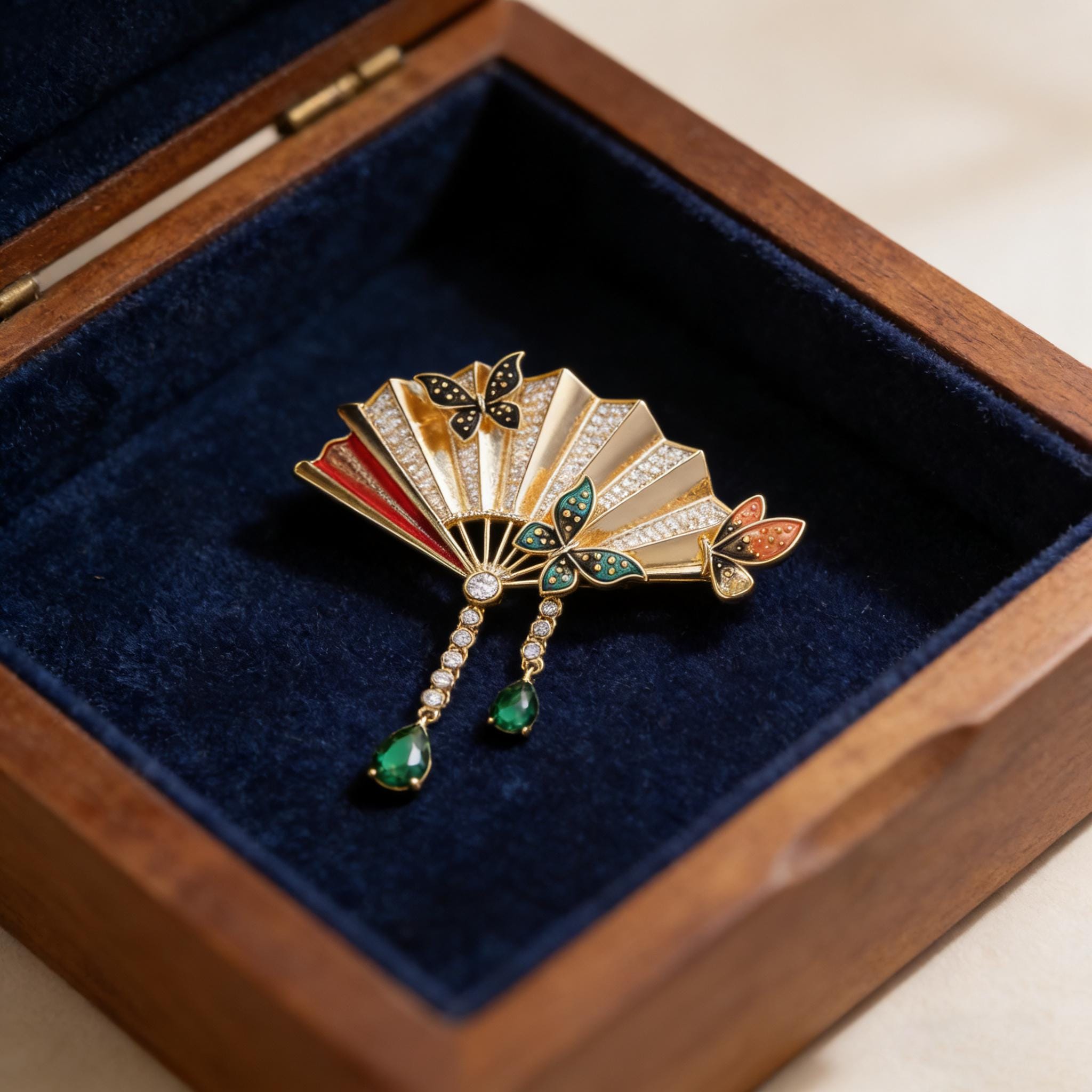 Vintage Art Deco Fan Brooch CZ Tassel Pin Elegant Jewelry Gift for ...
