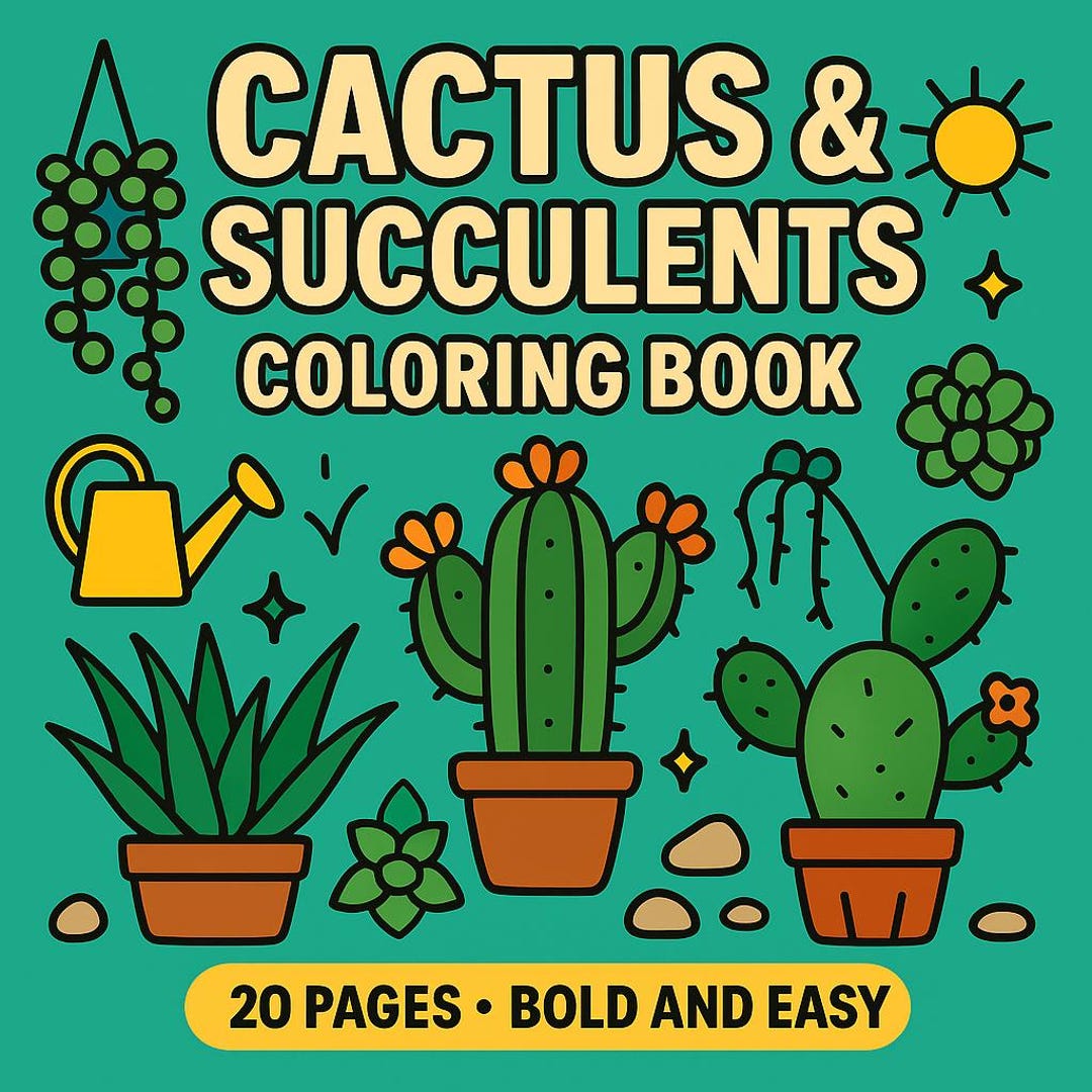 Cactus & Succulents Coloring Book: 20 Botanical Scenes, Mixed Succulent ...
