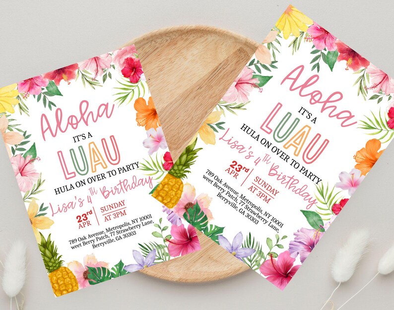 Tropical Luau Birthday Invitation, Hawaiian Pineapple Aloha Party ...