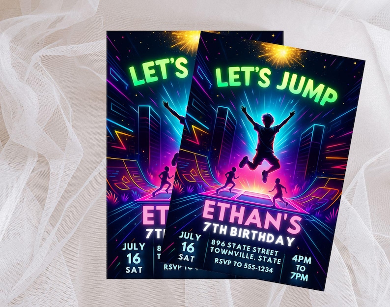 Monster Truck Trampoline Park Birthday Invitation: Editable Jump Party ...