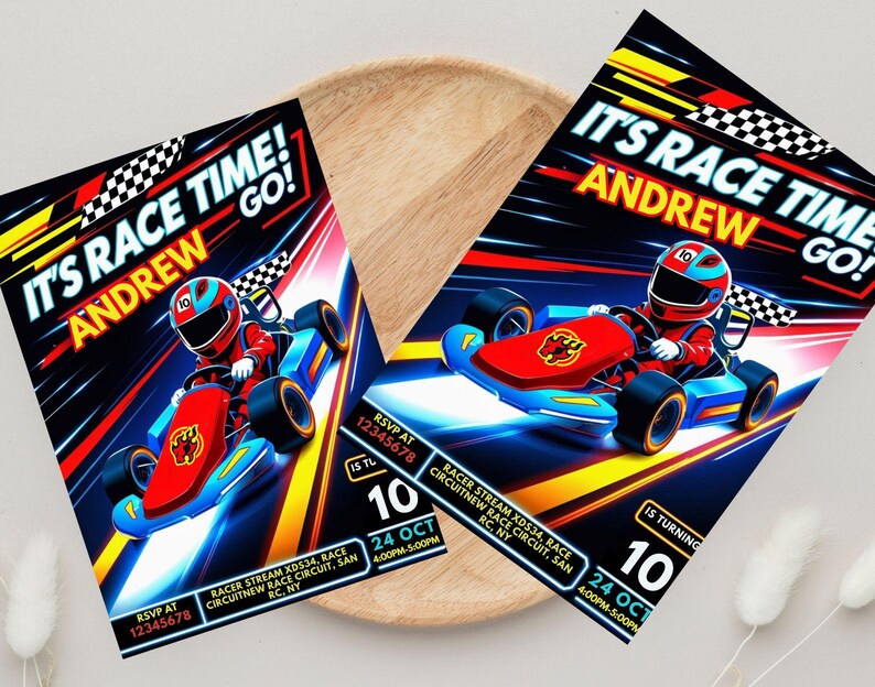 Go Kart Racing Birthday Invitation, Watercolor Monster Truck Theme ...