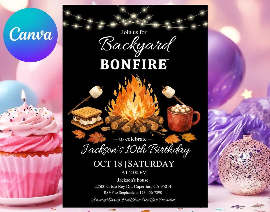 Bonfire Birthday Invitation: Fall BBQ and S'mores Party, Editable ...