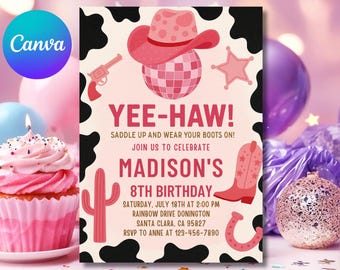 Pink Cowgirl Birthday Invitation: Disco Rodeo, Nashville Party ...