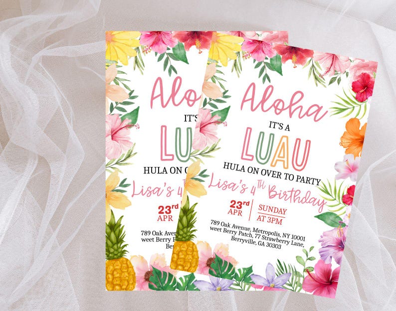 Tropical Luau Birthday Invitation, Hawaiian Pineapple Aloha Party ...
