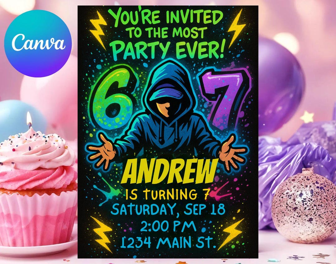 Graffiti Birthday Invitation, 6-7 Theme, Editable Kids Party Invite ...