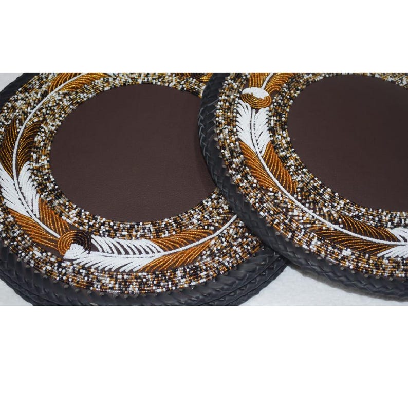3 PCS Handmade Beaded Table Placemats With Leather – Elegant Dining ...