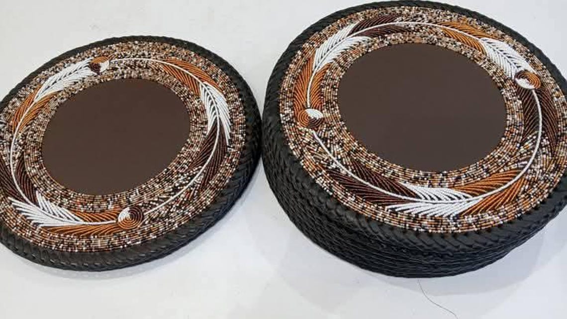 3 PCS Handmade Beaded Table Placemats With Leather – Elegant Dining ...