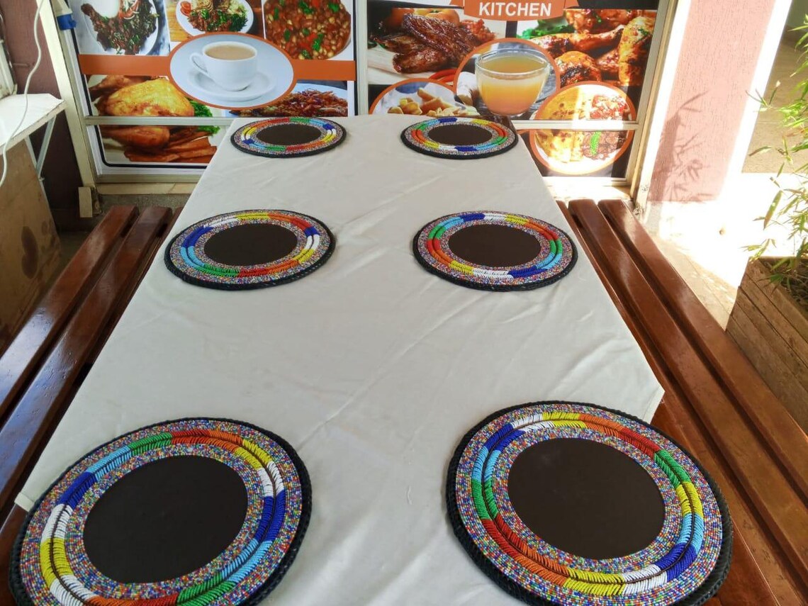 3 PCS Handmade Beaded Table Placemats With Leather – Elegant Dining ...