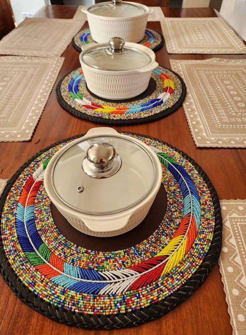 3 PCS Handmade Beaded Table Placemats With Leather – Elegant Dining ...