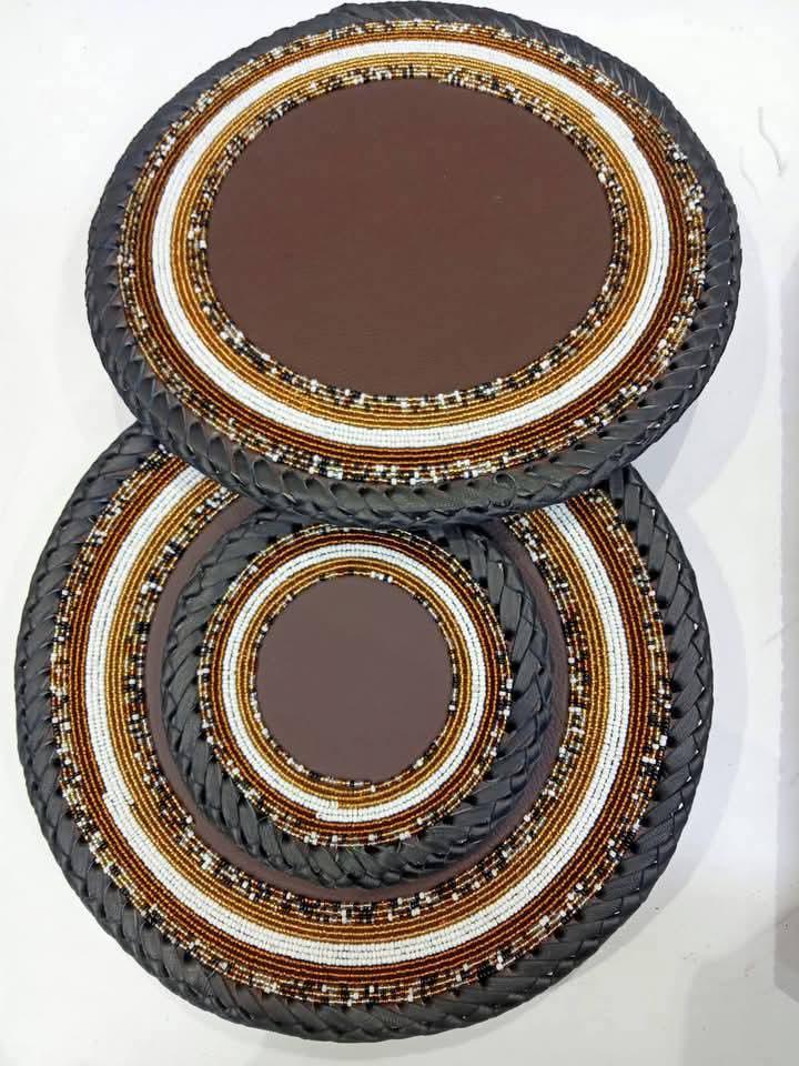 3 PCS Handmade Beaded Table Placemats With Leather – Elegant Dining ...