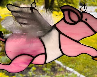When Pigs Fly Sun Catcher Faux Stained Glass Pig Flying Pig Window ...
